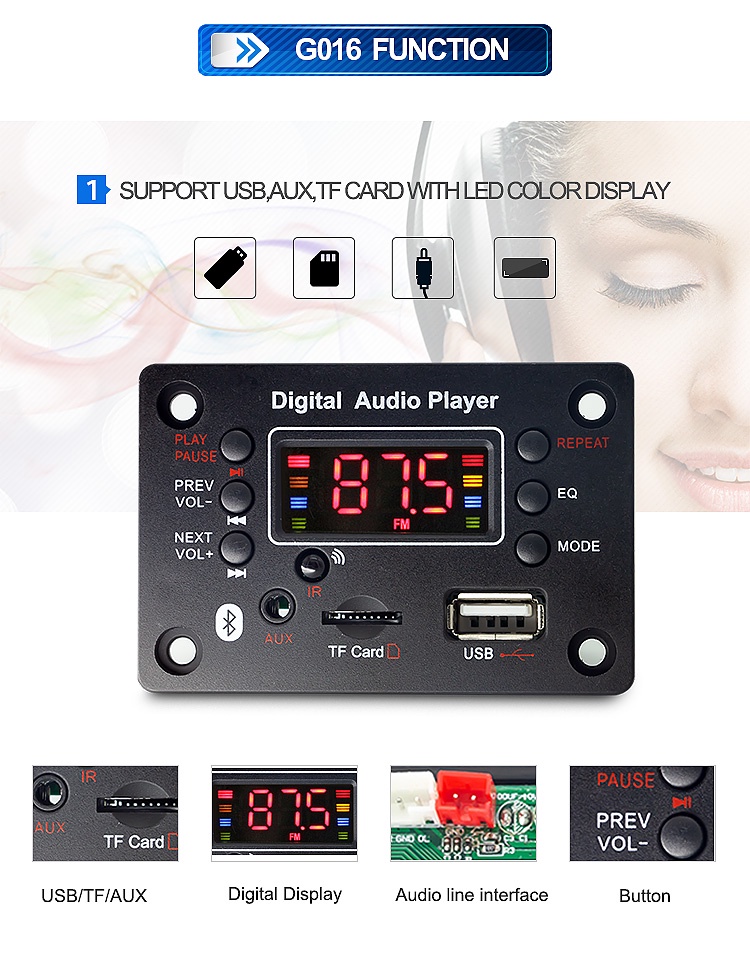 5V 12V LED Digital Bluetooth MP3 Board WMA Decoder Car FM Radio Module ...