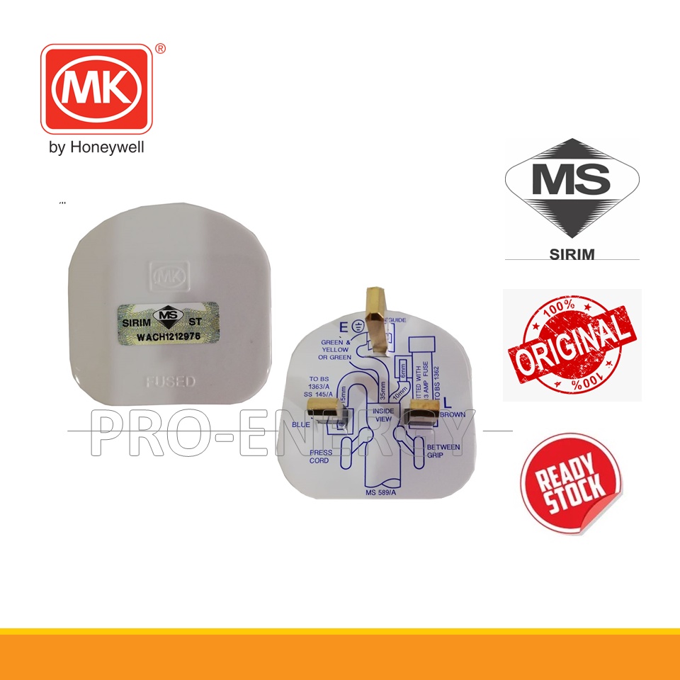 MK 3 Pin Plug Top 13 Amp Tough Plug 13 Amp Fused 654WHI | Shopee Malaysia