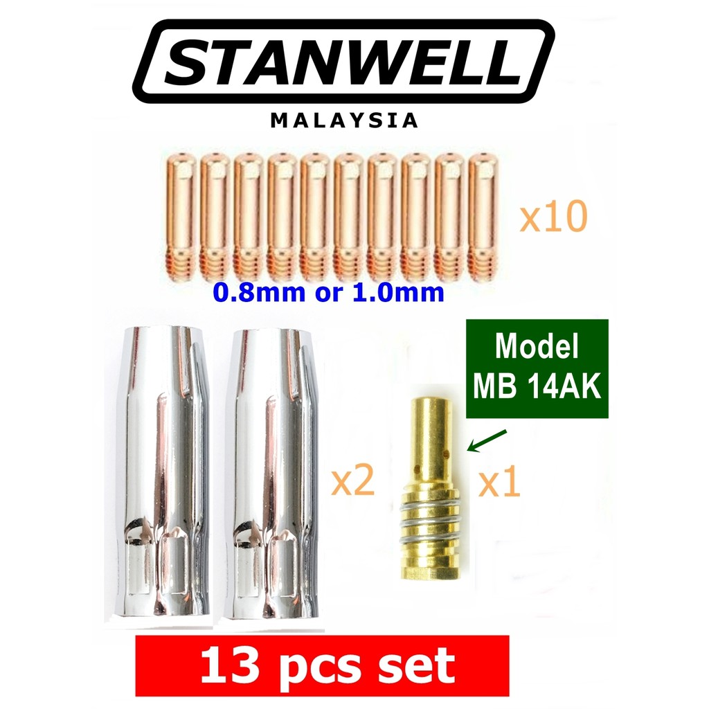 7 / 13 pcs MB 15AK or MB 14AK MIG Welding Torch Consumables (Nozzle ...