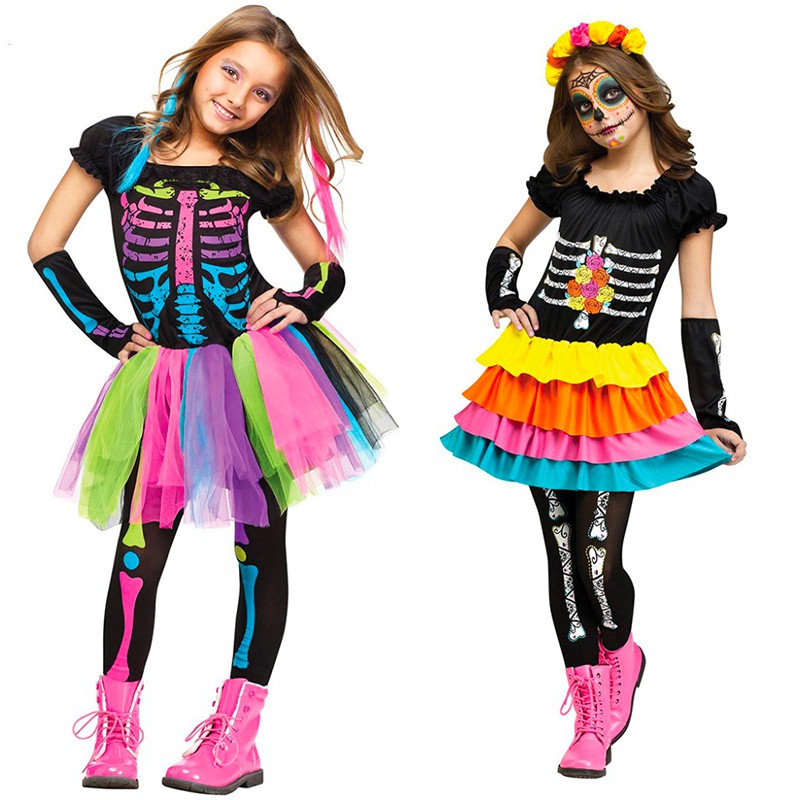 Ready Stock Girls Colorful Skeleton Rock Tutu Dress Girl Fashion Disney ...