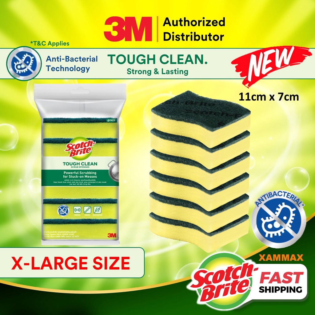 3M Scotch Brite 3pcs (3430) 6pcs (3448) 21-AB Tough Clean Scrub Sponge ...