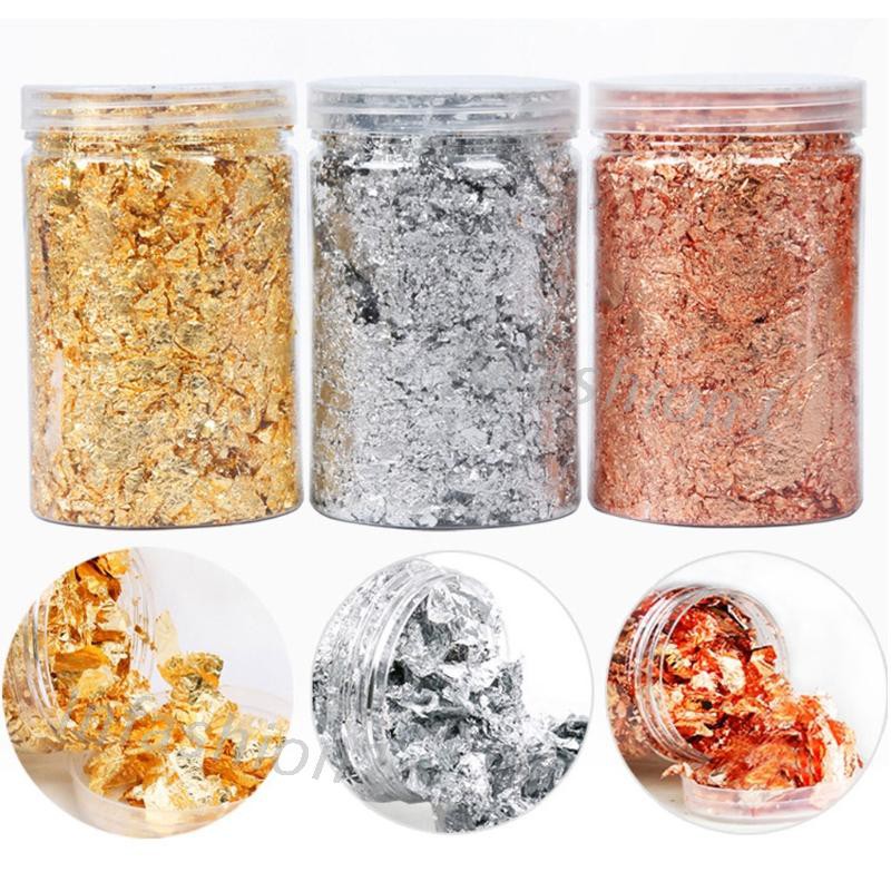 INF 10g Gold Silve Kertas Emas Foil Flakes Embellish Epoxy Resin Slime ...