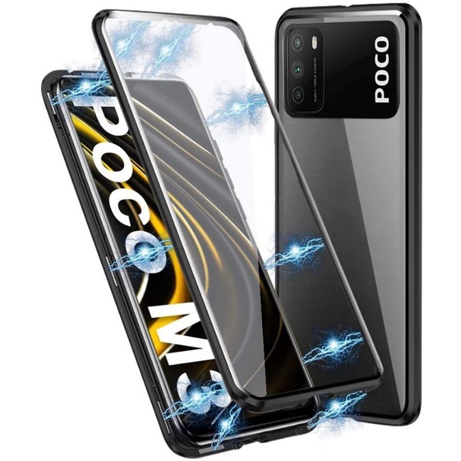 Poco M3 F4 MAGNETIC CASE DOUBLE GLASS FULL COVER 360glass Front Back ...