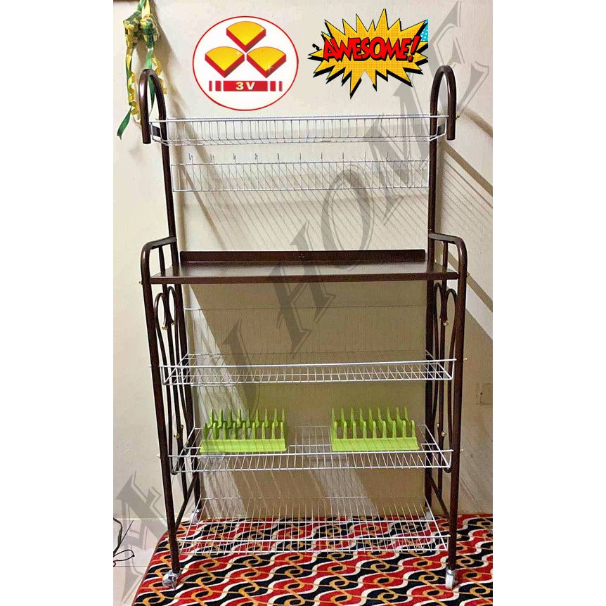 3V Rak Pinggan Besi Beroda/ Cooper Kitchen Dish with wheels / Rak ...