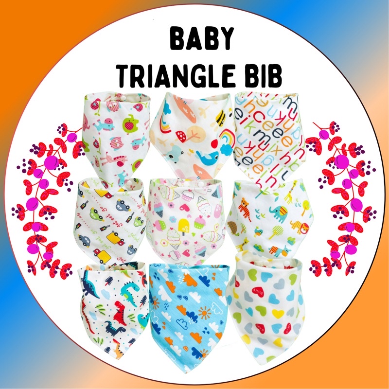 Baby Triangle Bib with button / Bib segitiga bayi dengan butang ...