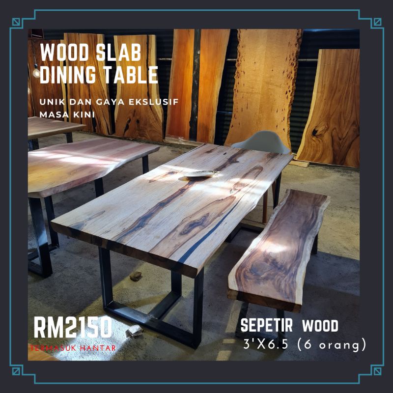 MEJA MAKAN KAYU BALAK DINING TABLE WOOD SLAB | Shopee Malaysia
