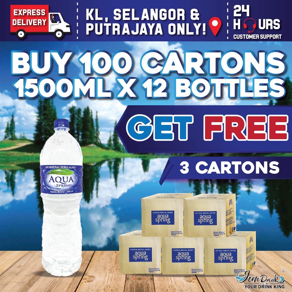 BUNDLE OF 100 CARTONS : AQUA SPRING MINERAL WATER 1500ML x 12 BOTTLES ...
