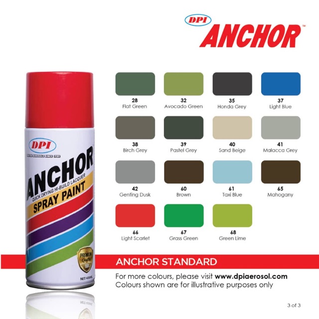 [100% ORIGINAL] ANCHOR STANDARD COLOUR SPRAY PAINT - STANDARD SERIES ...