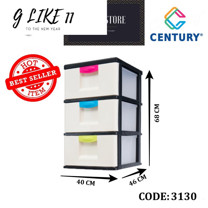 Century 3 Tier Plastic Drawer / Plastic Cabinet / Storage Cabinet ...