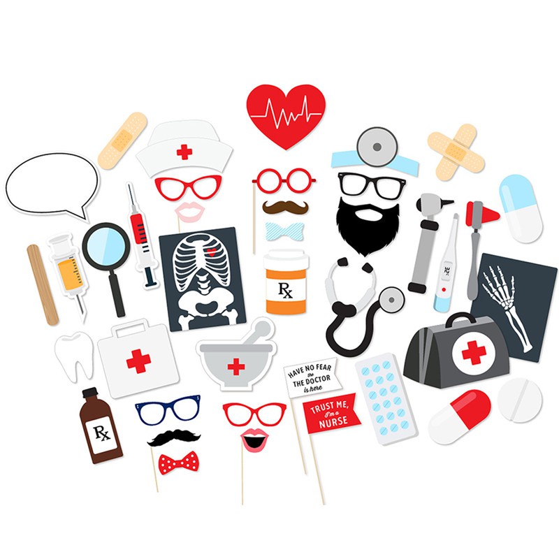 40PCS Medical Doctor Nurse Photo Booth Props Party Supplies Theme Party ...