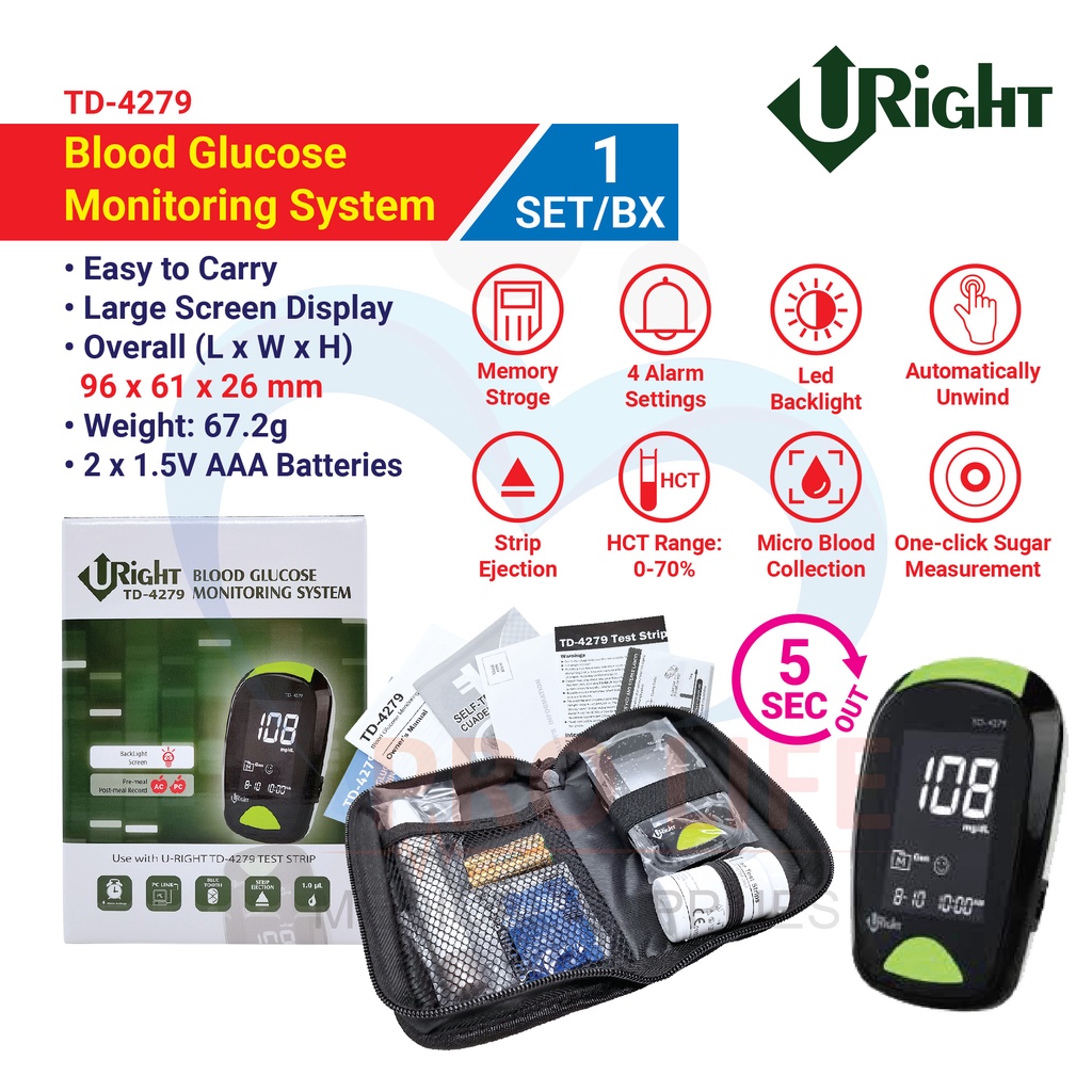 Uright Blood Glucose Monitoring System TD-4279 | Uright Mesin Pengukur ...