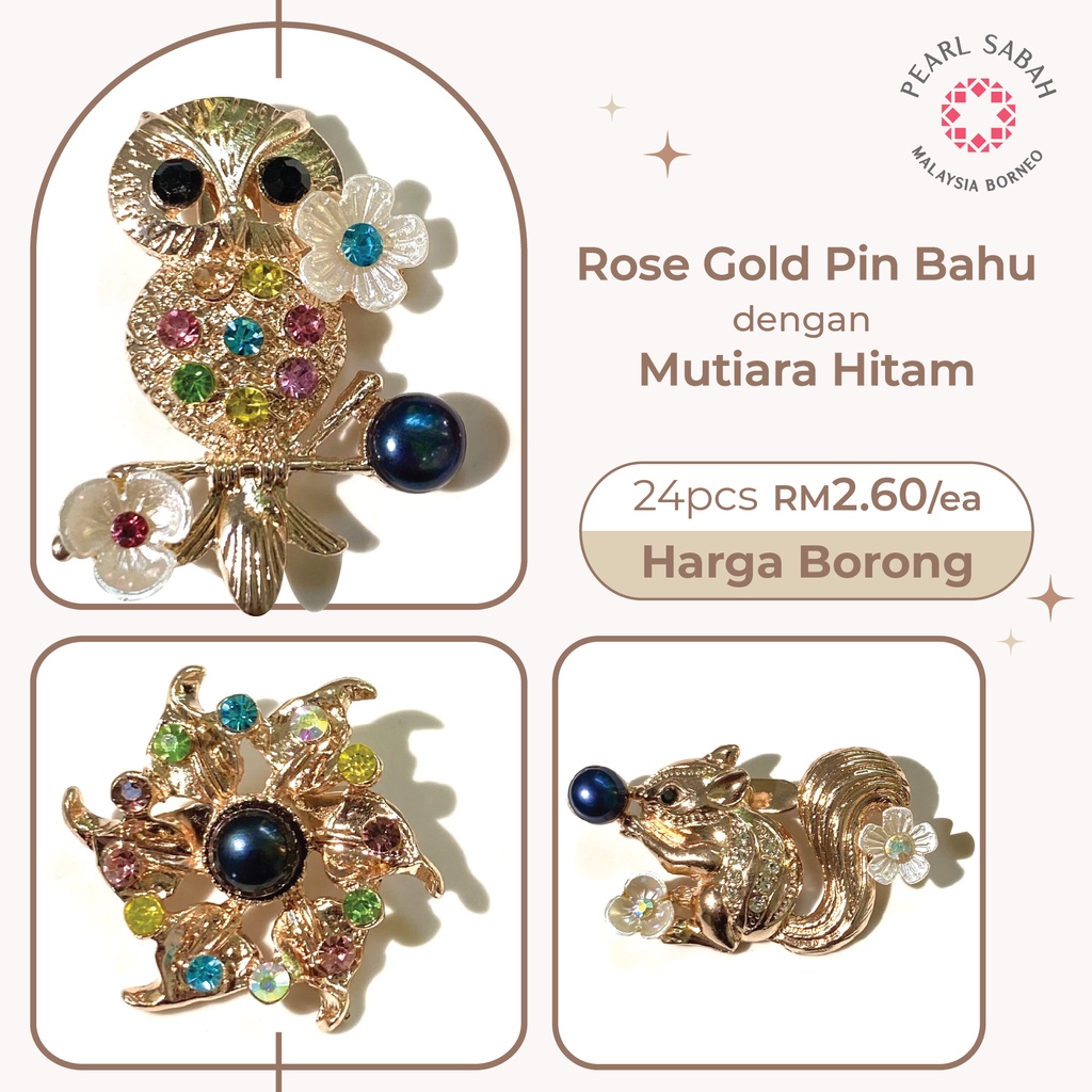 [Pearl Sabah] Shoulder Pin Black Pearl | Pin Bahu Rose Gold Mutiara ...