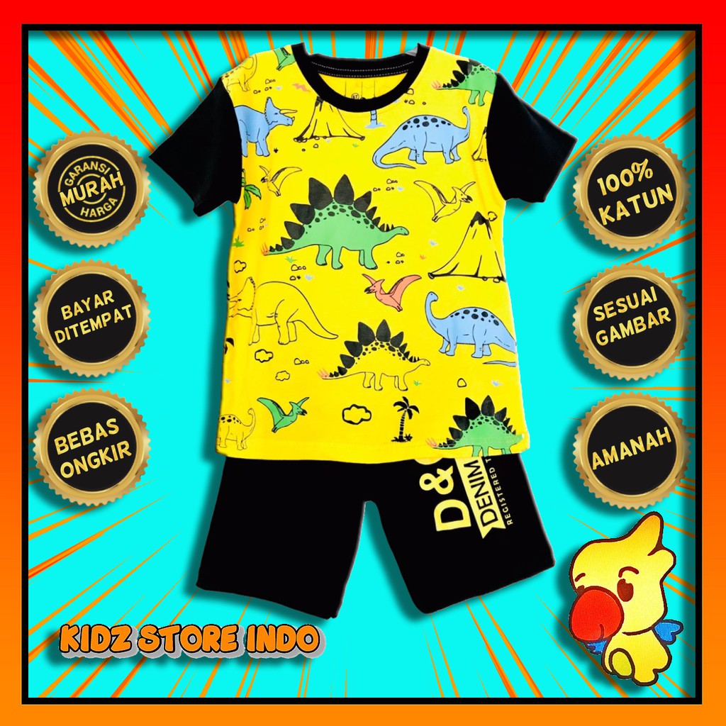 HITAM KATUN Boys Suits Short Sleeve Dinosaur Yellow Black Cotton Age 1 ...