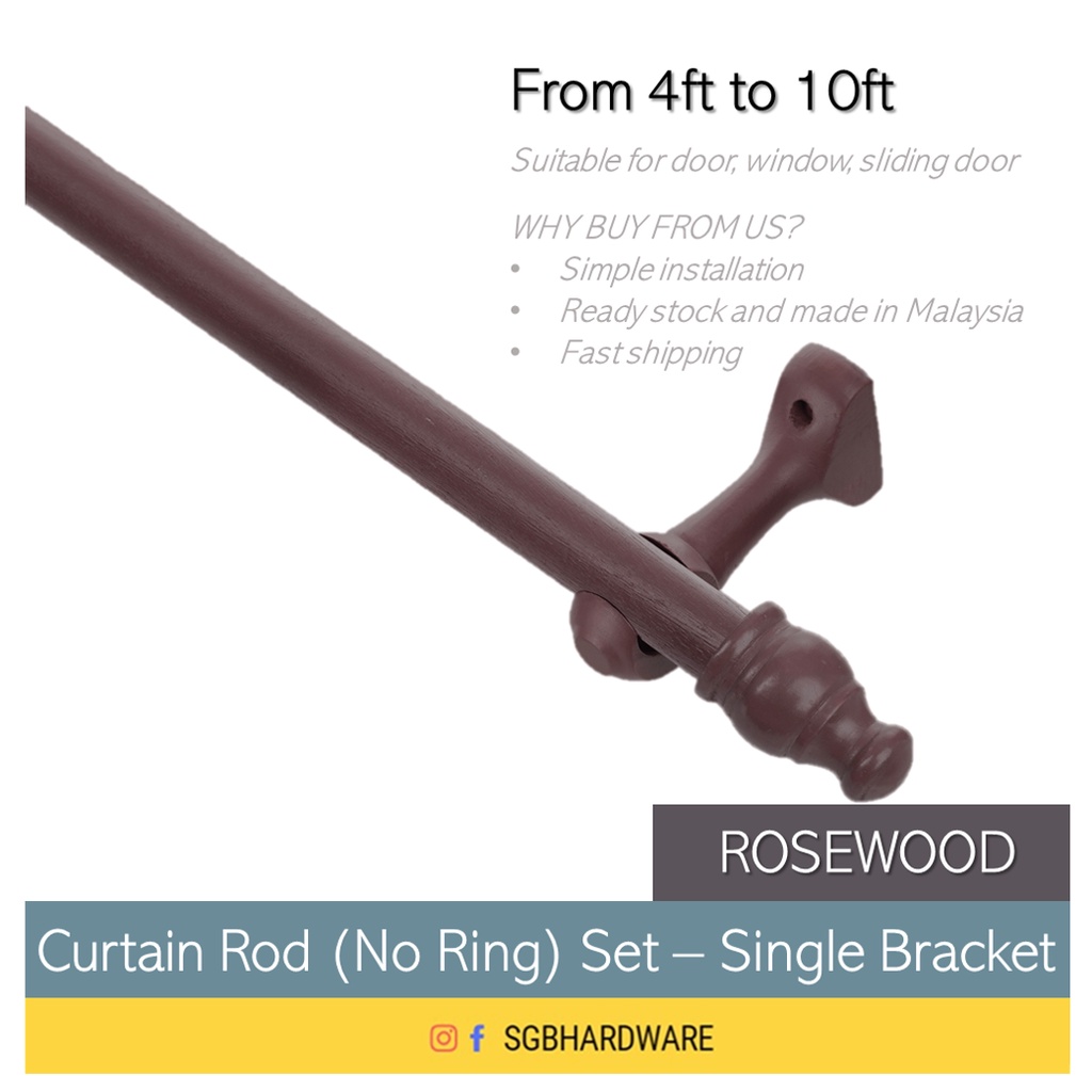 ARA Curtain Rod Set(No Rings/With Rings)- Batang Langsir/Wooden Rod ...