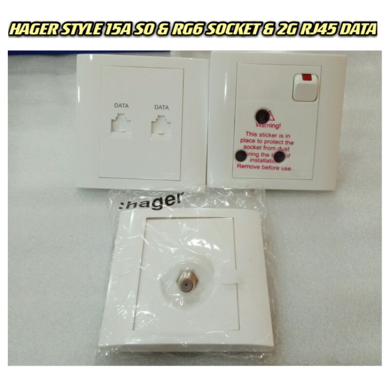 Hager Style 15A s/s/o & RG6 TV socket & 2G RJ45 Data Socket | Shopee ...