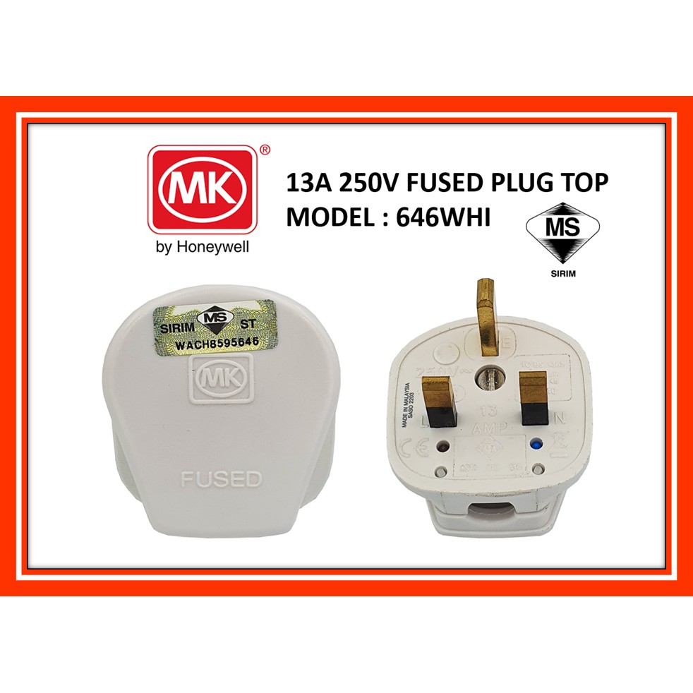 MK 646WHI 13A 250V Fused Heavy Duty 3 PIN Bakelite Plug Top | Shopee ...