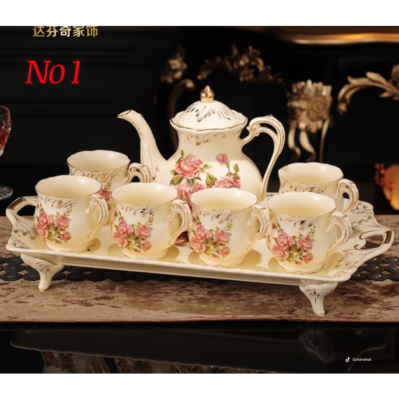 🔥READY STOK🔥European-style tea set with tray English Tea Cup household ceramic coffee cup high ...