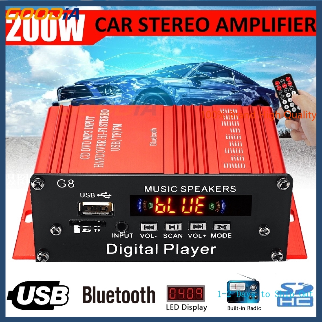 200W 12V Car HIFI Audio Stereo Power Amplifier Wireless Bluetooth USB ...