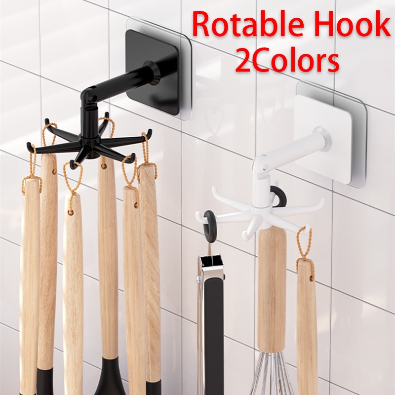 6-jaw Self Adhesive Hooks For Kitchen 360 Degrees Rotatable Hook Multi ...