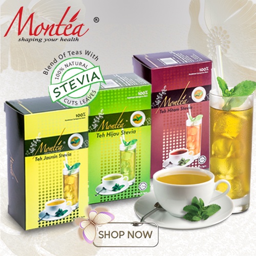 Montea Stevia Tea (Green Tea / Jasmine / Black Tea) - 3gx20's | Shopee ...