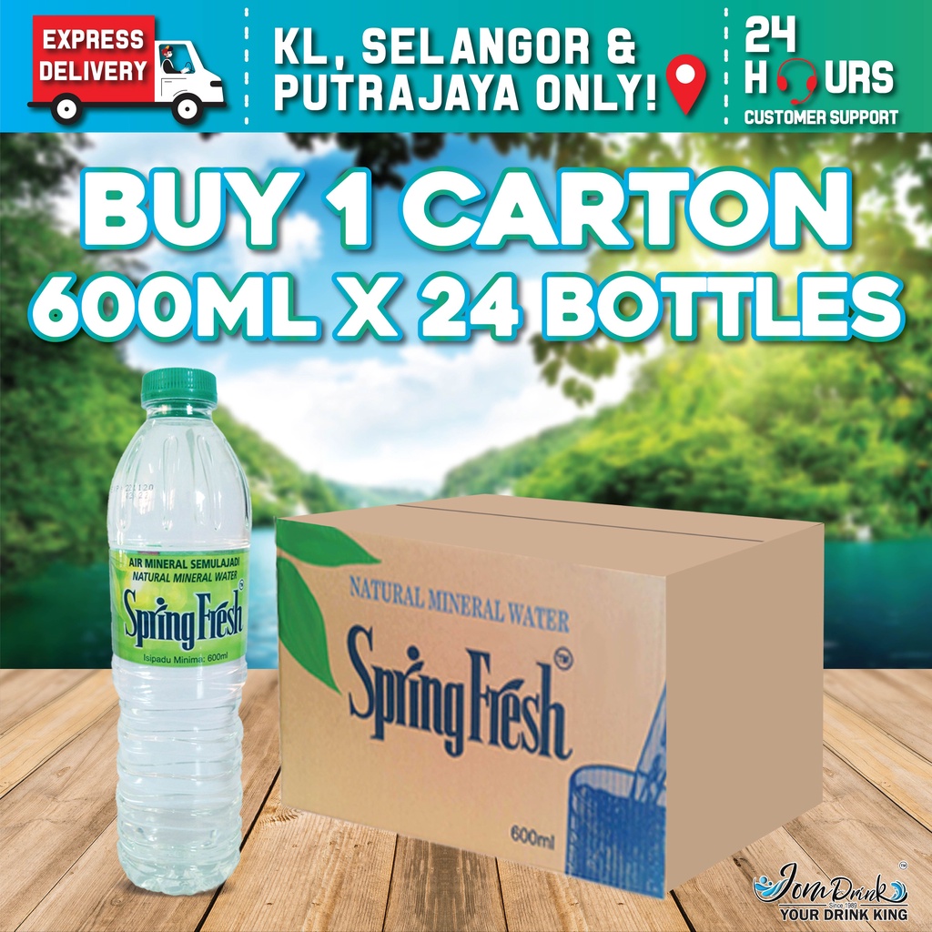 BUNDLE OF 1 CARTON : SPRING FRESH MINERAL WATER 600ML x 24 BOTTLES ...