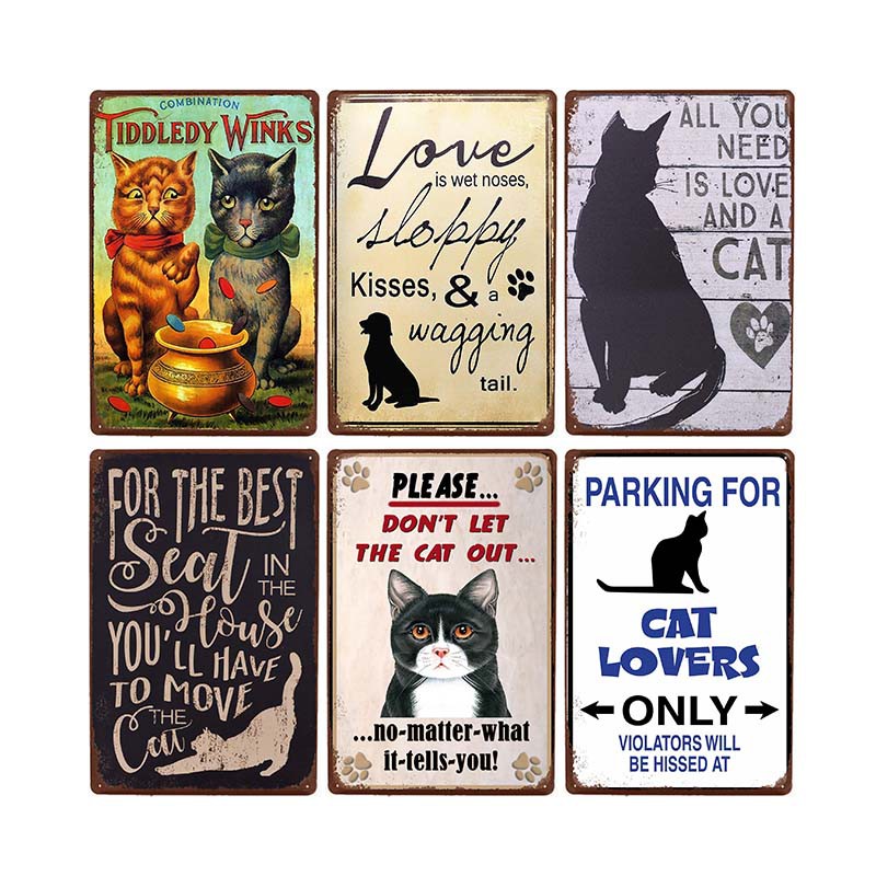 Vintage Metal Cat Signs Shabby Chic Animal Poster Retro Wall Art Plaque ...