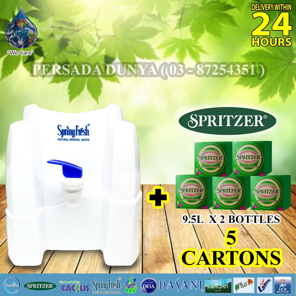 Spring Fresh Dispenser + SPRITZER Mineral Water (9.5L x 2 Bottles x 5 ...