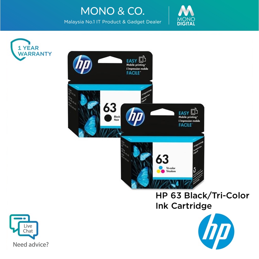 HP 63 Black/Tri-color Original Ink Cartridge F6U62AA/F6U61AA | Shopee Malaysia
