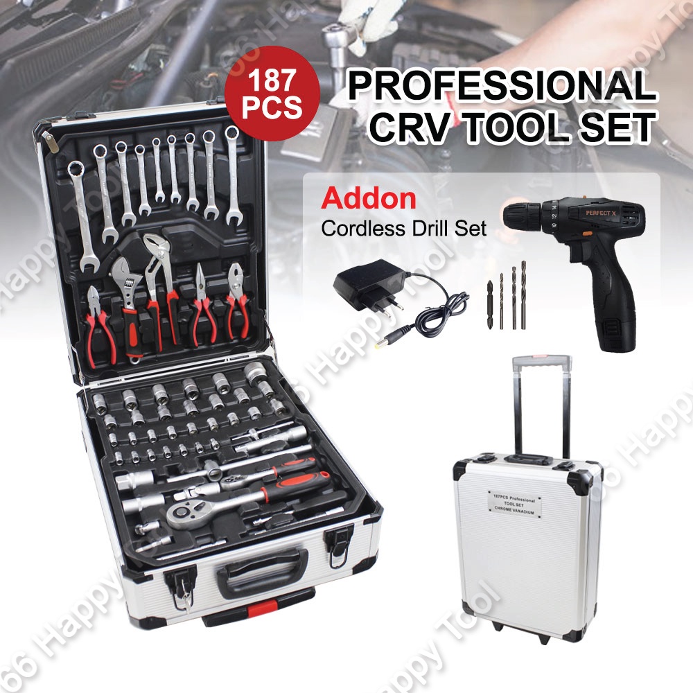 187pcs Professional Tool Set Box CR-V Hand Tools Kit With Case Chrome ...