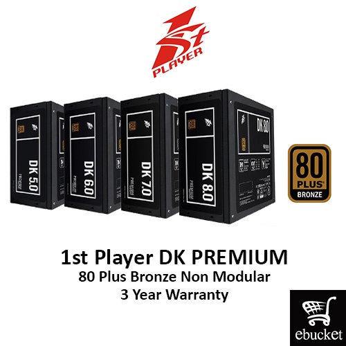 1st Player DK PREMIUM 80 Plus Bronze Non Modular Power Supply PSU with Flat Cable (500W/ 600W ...