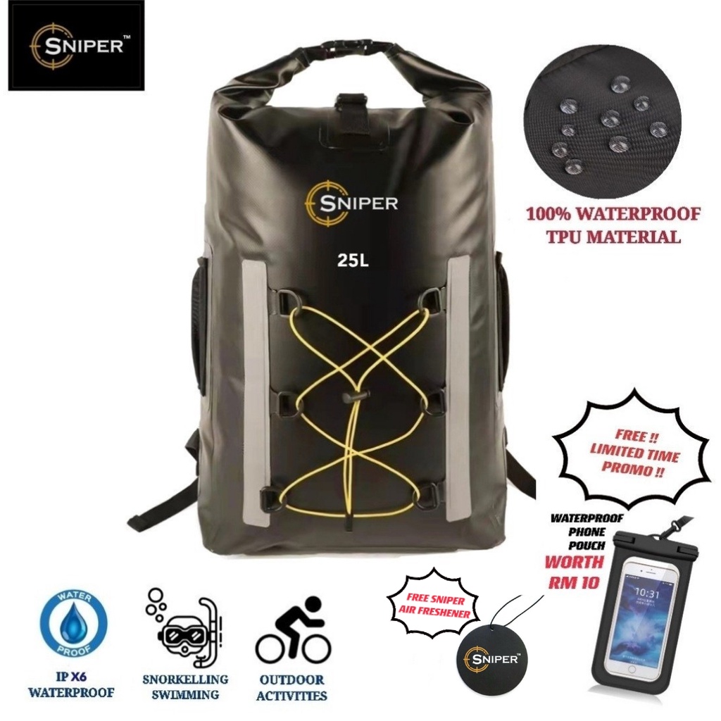 [IPX6] SP034) HIGH QUALITY LARGE 25L SNIPER WATERPROOF BACKPACK DRY BAG ...