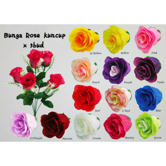 Bunga Rose Kuncup 5kuntum/Artificial Rose Bud 5buds/bunga rose tiruan ...
