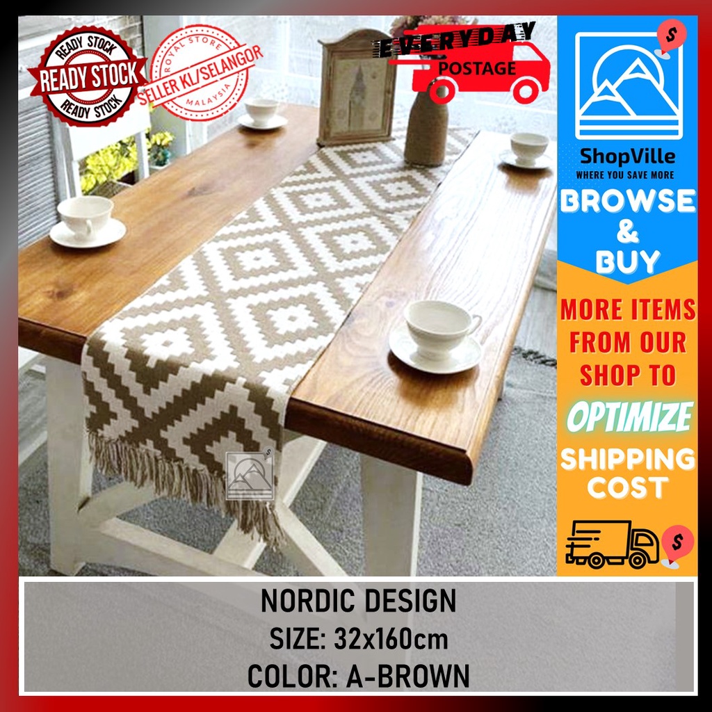 Table Runner Cotton Woven Nordic Minimalist Muji Alas Meja Panjang ...