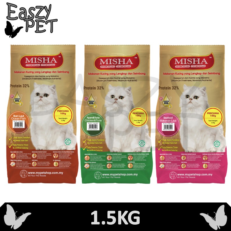 Misha Cat Dry Food 1.5KG (Chicken & Tuna /Ocean Fish /Seafood /Kitten ...