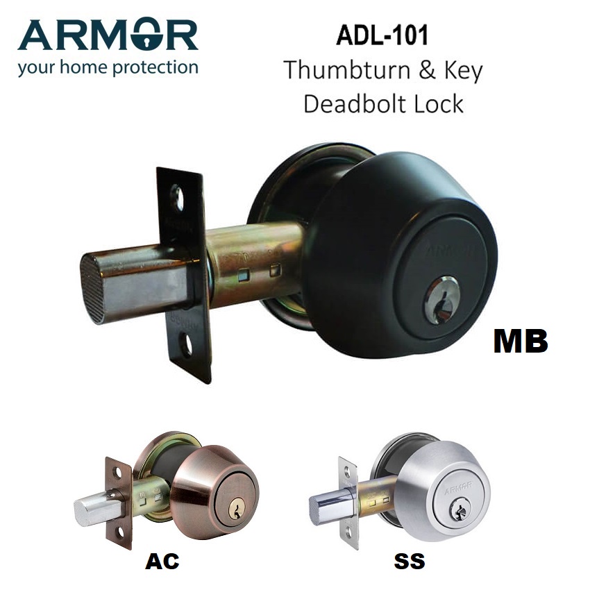 ARMOR THUMBTURN KEY DEADBOLT LOCK - ADL-101/102/103-MB / AC / SS / MG ...