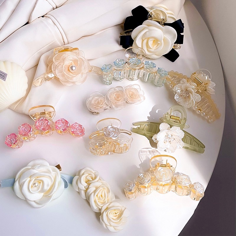 Flower Hairpin Rose Series Fashion Trend Shark Clip Elegant Temperament ...