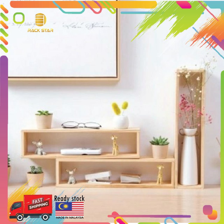 ( READY STOCK )Rack display / Desktop Stackable Pine Wood Multi-layer ...