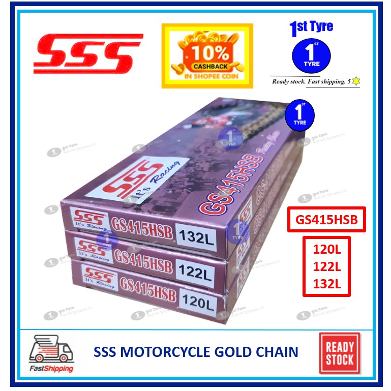 RANTAI SSS RACING CHAIN GOLD-BLACK GS415HSB X 120L, 122L, 132L (GOLD ...