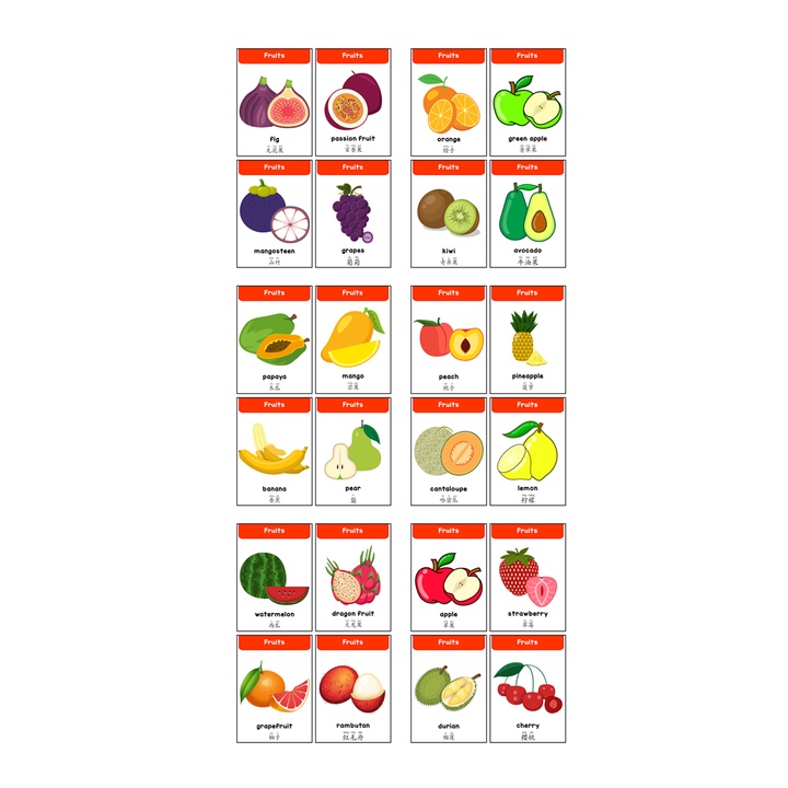 (PDF) 24pcs Fruits Cards Chinese English Flashcards Montessori Flash ...