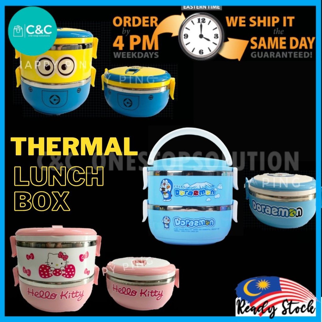 Cartoon 1 and 2 layer Stainless Steel Thermal Lunch Box Tupperware ...