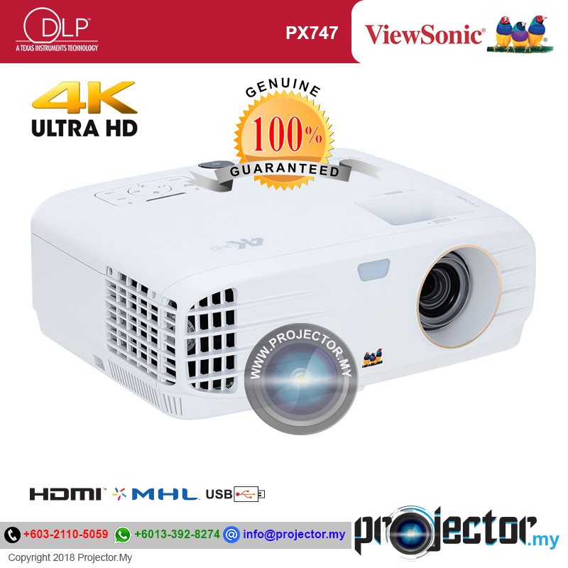 ViewSonic PX747-4K Ultra HD DLP 3500 Lumens 4K Projector, HDMI, VGA ...
