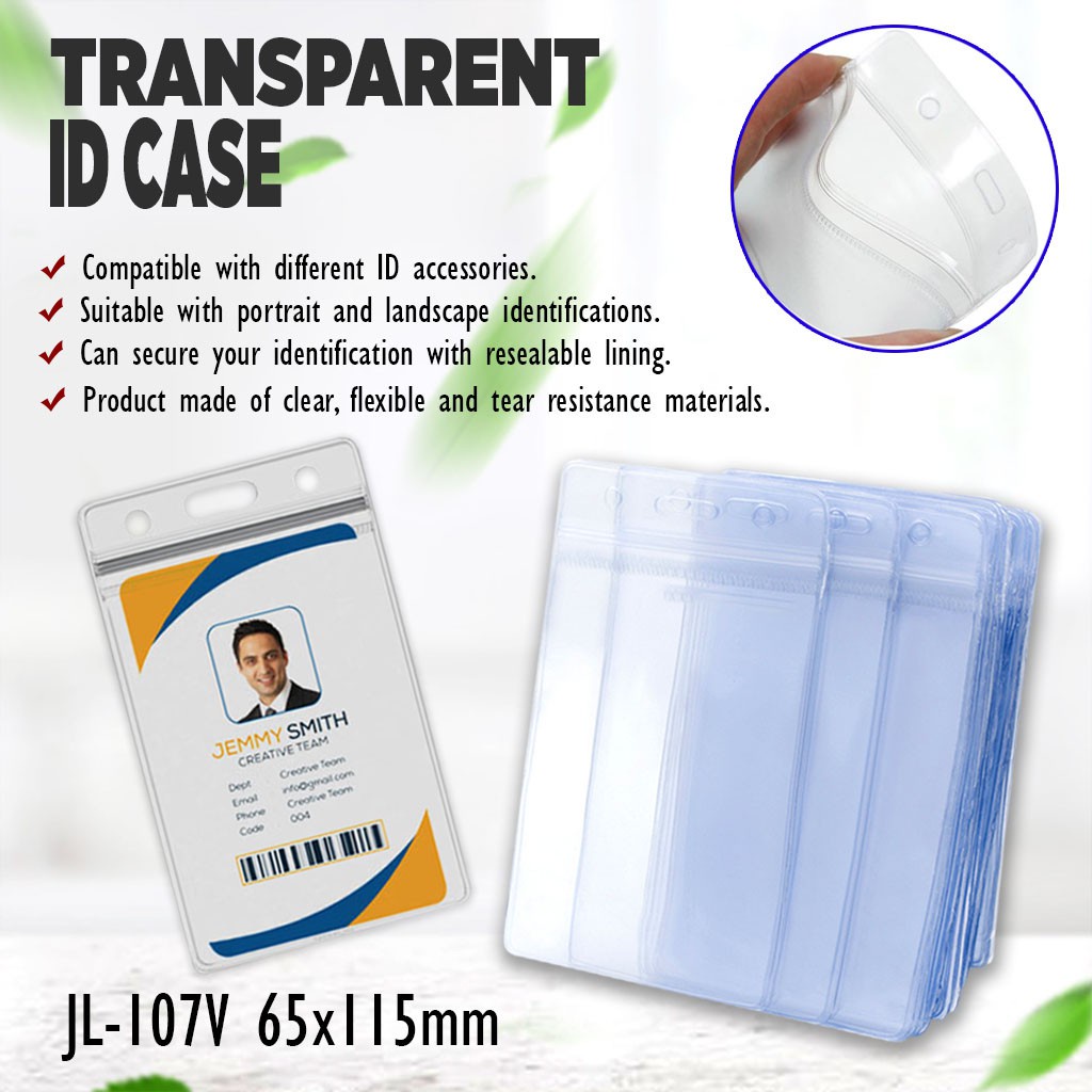 ID Pass Card Holder Transparent Horizontal Pocket Employee Work Badge ...