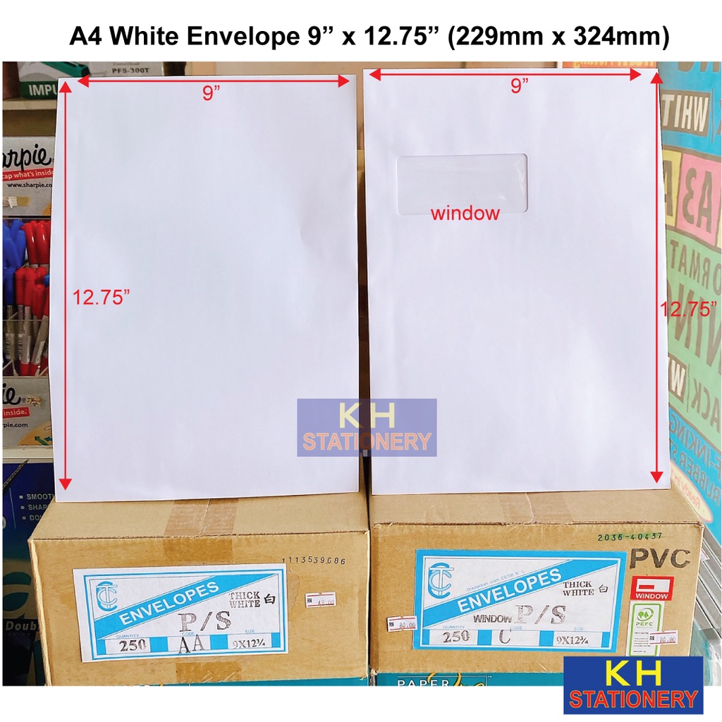 White Envelope 9" x 12 3/4" (A4) Window / No Window 250pcs per Box Peal ...