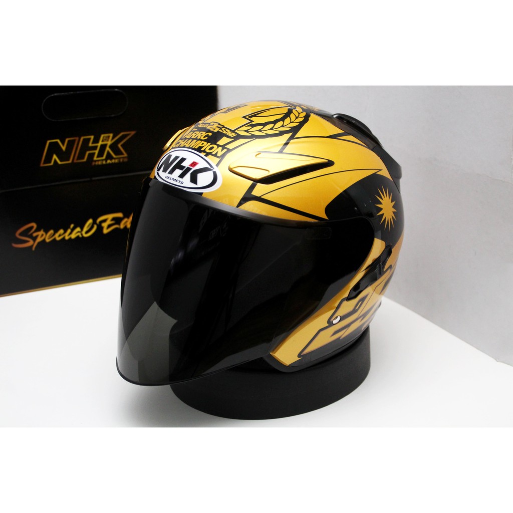 NHK Helmet R1 v2.0 Azlan Shah (Gold/Gold Glossy) Helmet NHK Open face ...