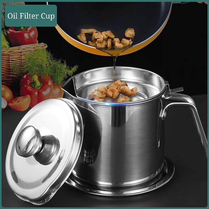 Ready Stock 304 Stainless Steel Oil Pot filter 1.8L kitchen cooking oil ...