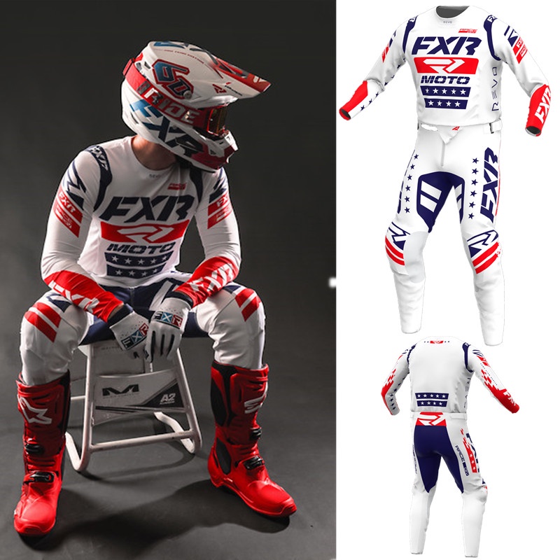 2023 FXR Motocross Gear Set Dirt Bike Navy White Moto Jersey Set Off Road MX Pant And Jersey ...