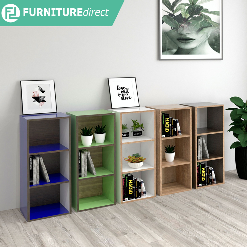 Furniture Mart PABLO / Teal 3 tier bookcase- 5 colors/ rak buku kayu ...