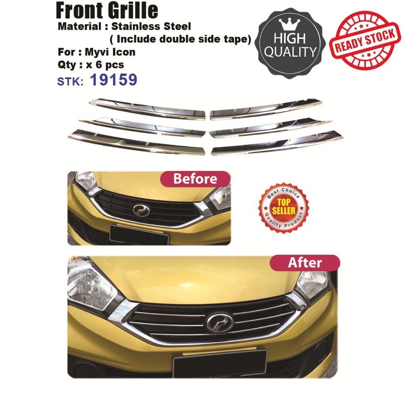 Perodua Myvi icon2015 Front Grille Chrome Cover (Stainless steel 6xpcs ...