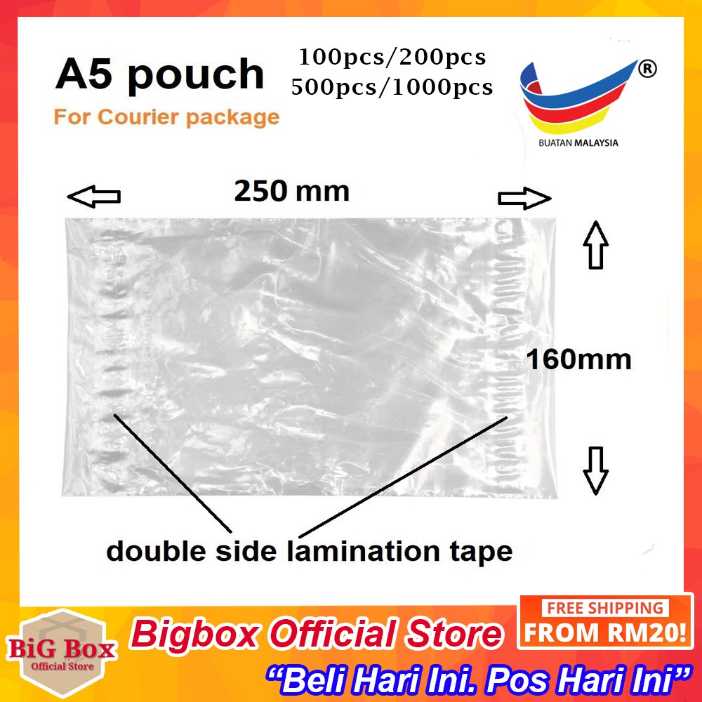 (100pcs) A5 Courier Plastic Bag Flyer Pocket Pouch Consignment Note ...