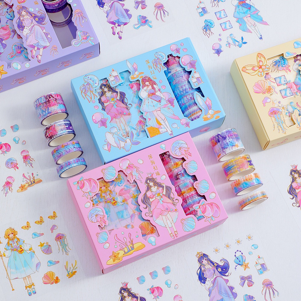 Cute Cartoon Hand Account Stickers Korean Tape Gift Box Set Student DIY ...